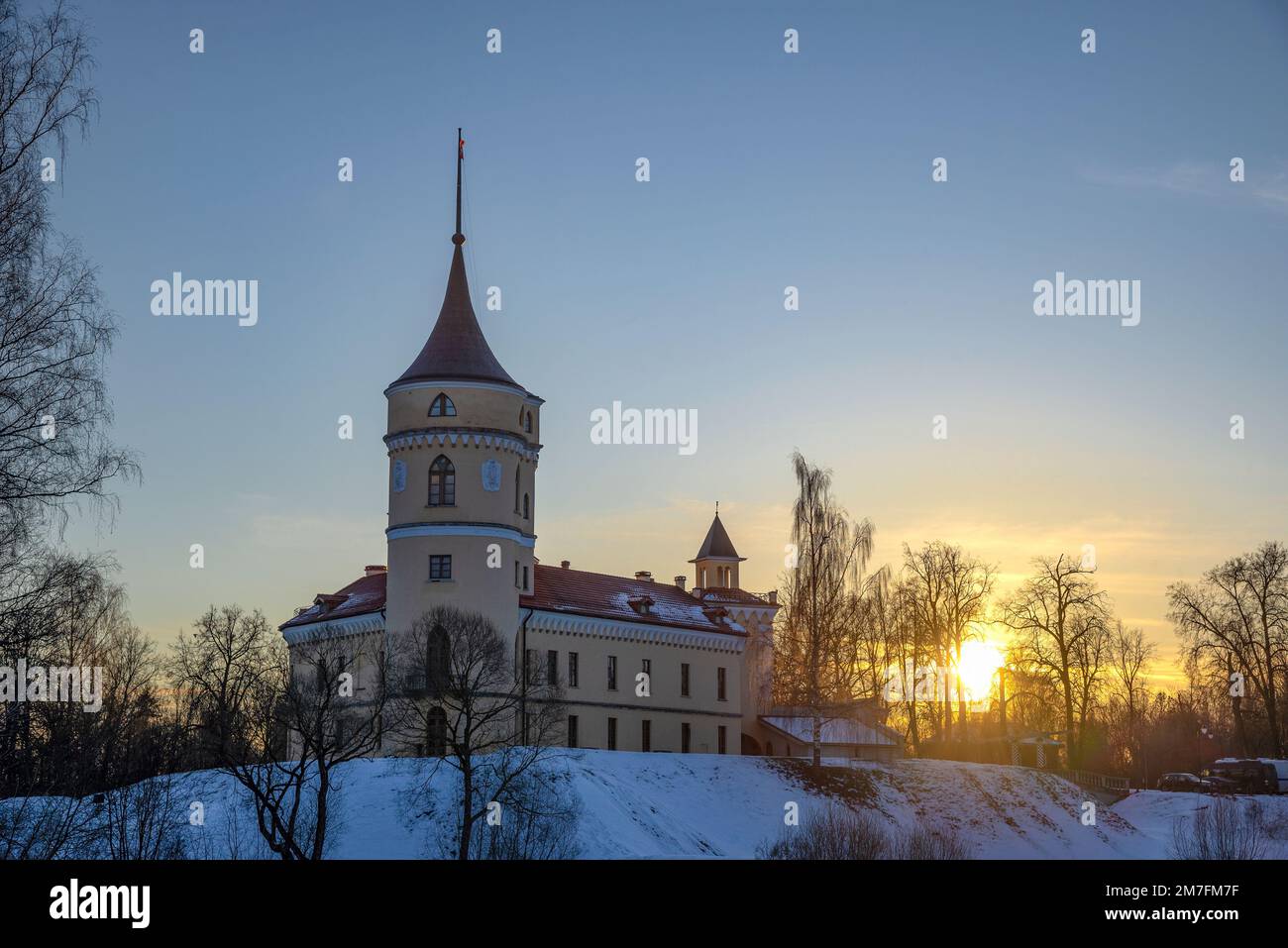 Sunset at the ancient Beep Castle. Pavlovsk, St. Petersburg ...