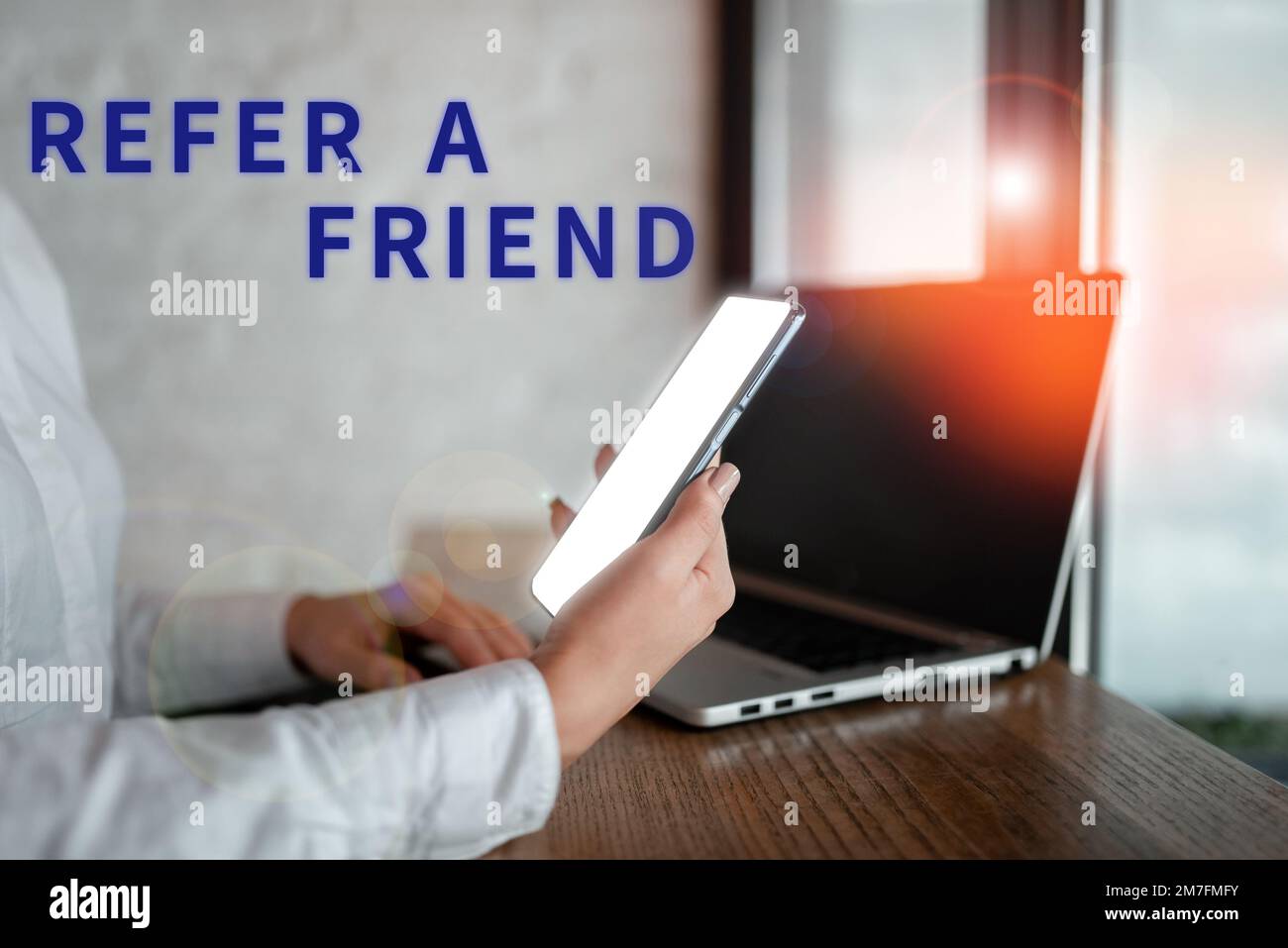 Text showing inspiration Refer A Friend. Conceptual photo ...