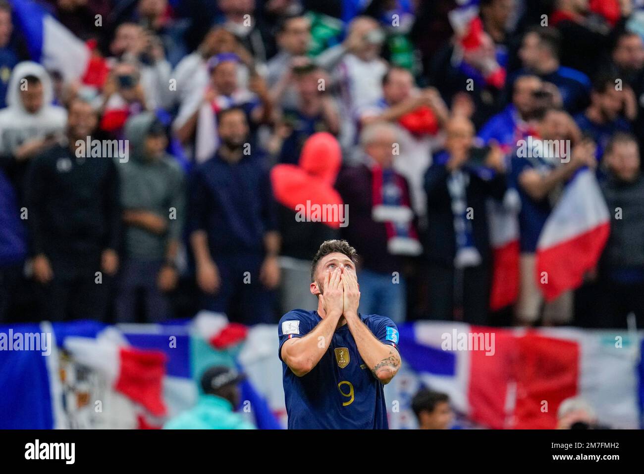 France's Olivier Giroud reacts after scoring his team's second goal ...