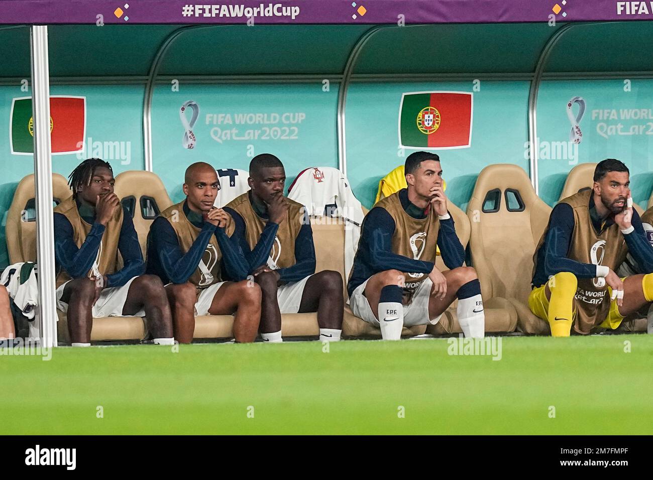 Portugal's Cristiano Ronaldo, second right, sits on the bench prior the ...