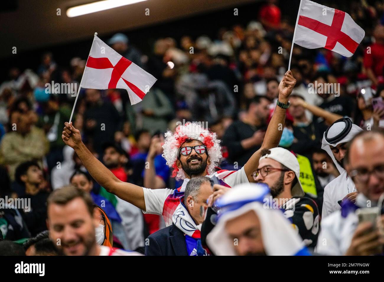 A fan of England cheers from the stands during the World Cup ...