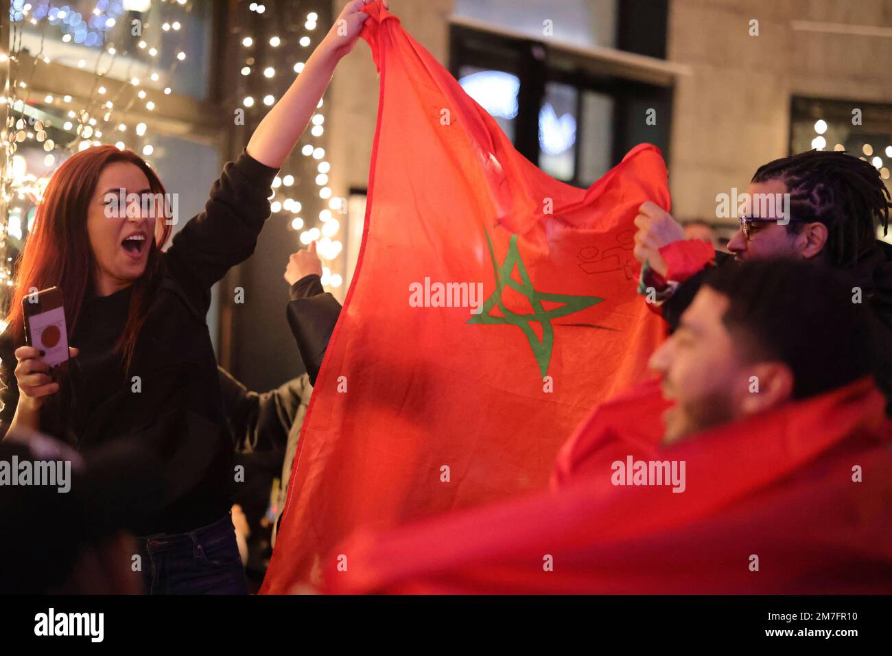 Fans for Morocco celebrate after the World Cup football match between ...