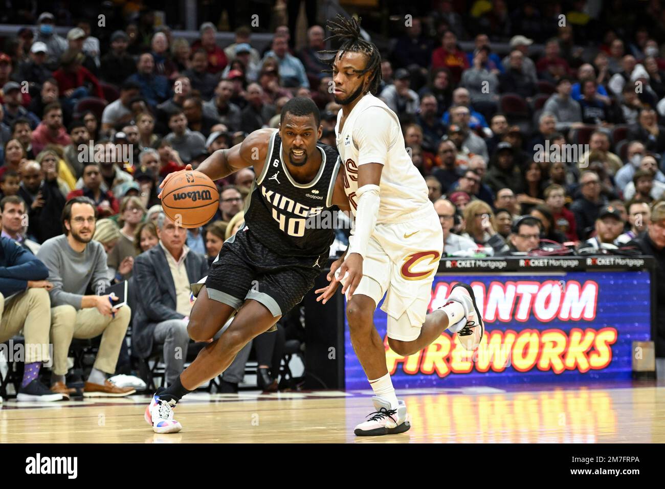 Sacramento Kings forward Harrison Barnes, left, drives against ...