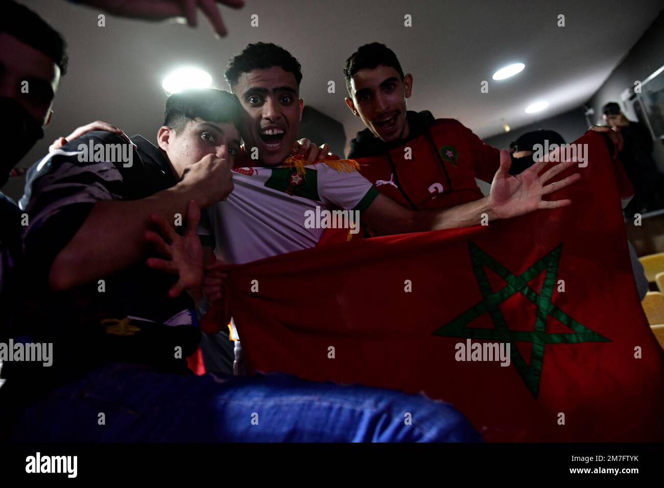 Morocco fans in Tudela, Spain, celebrate after their team won the match ...