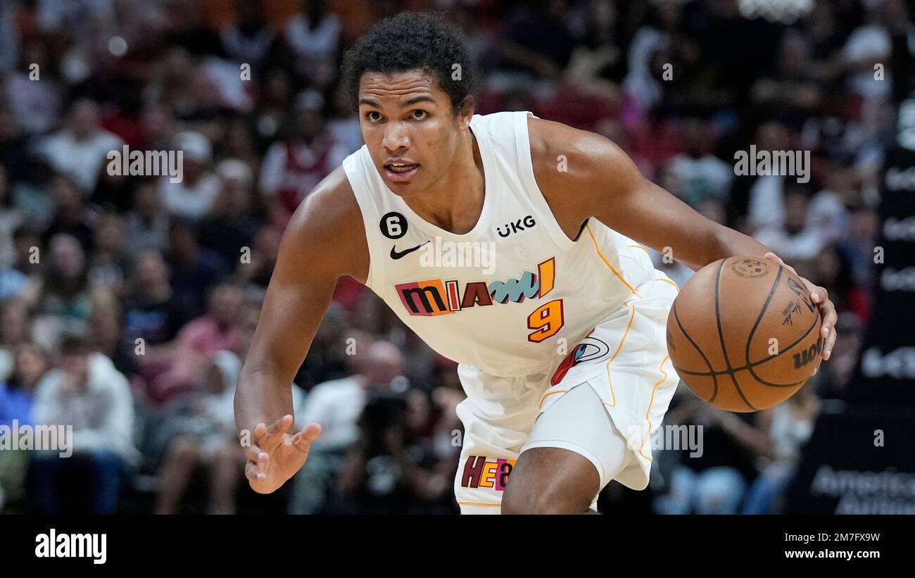 Miami Heat guard Dru Smith (9) drives to the basket during the first ...