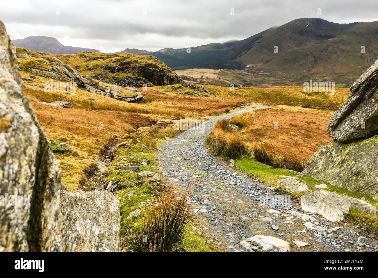 Trail route in wales nature. Pathway to snowdon in nice wild scenic ...