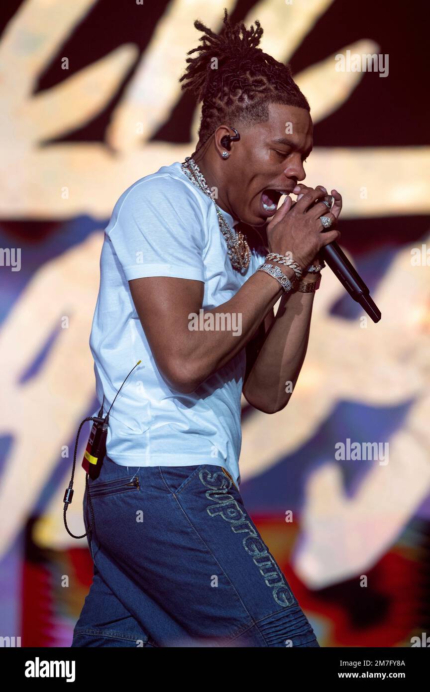 Lil Baby performs during Lil Baby's Birthday Party at State Farm Arena ...