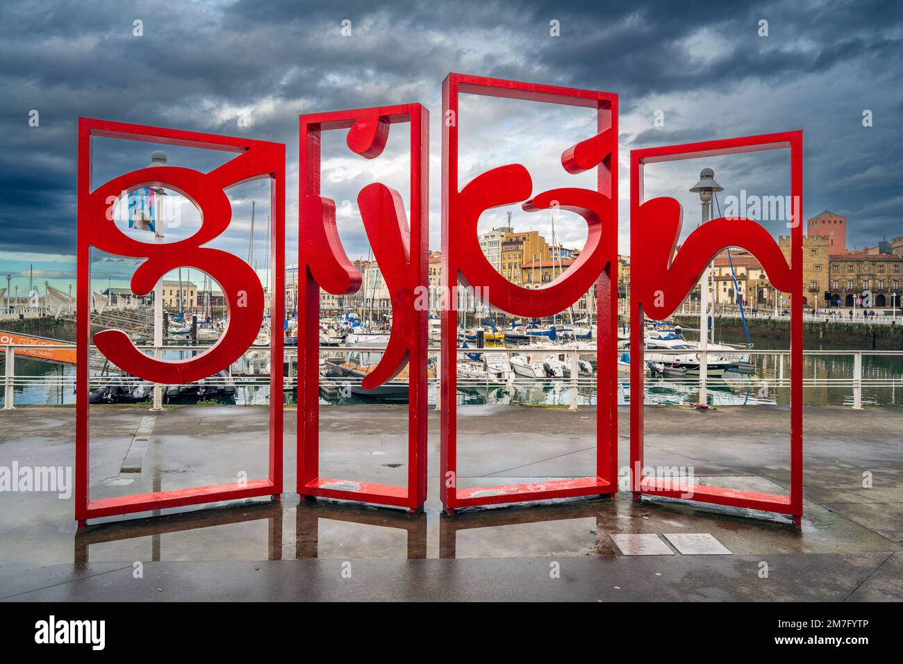 Letronas monument representing the city tourist brand, Gijon, Asturias ...