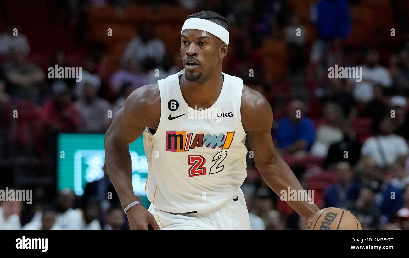 Miami Heat forward Jimmy Butler dribbles the ball during the first half ...