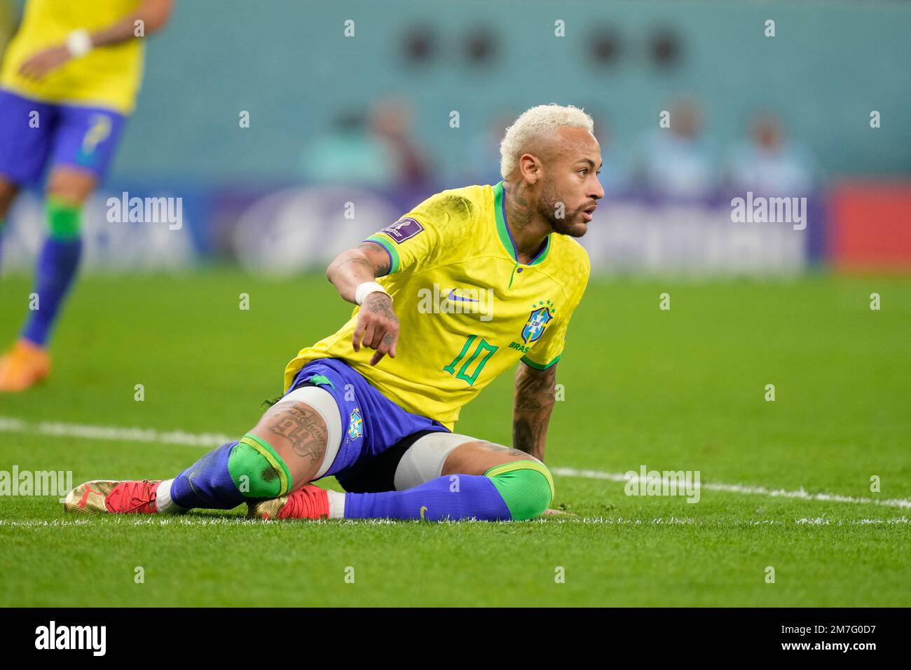 Brazil's Neymar falls on the ground during the World Cup quarterfinal ...