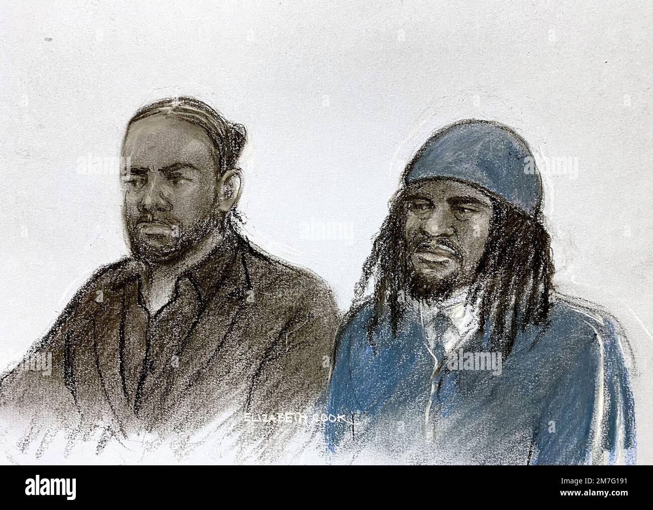Court artist sketch by Elizabeth Cook of Romario Henry, 31 (left) and ...
