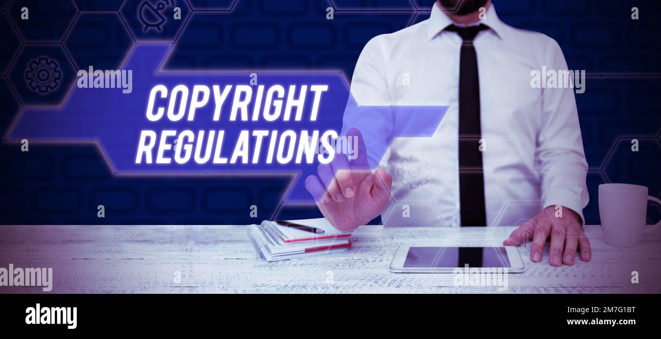 Text caption presenting Copyright Regulations. Conceptual photo body of ...