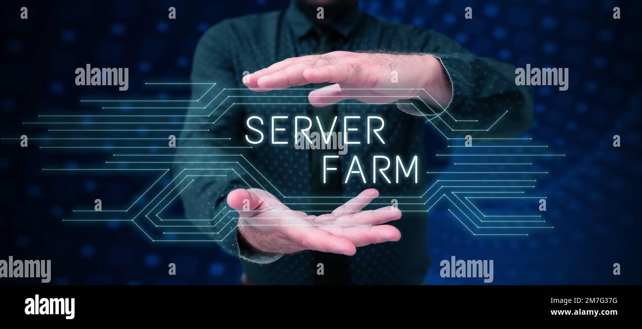 Hand writing sign Server Farm. Business approach a group of computers ...