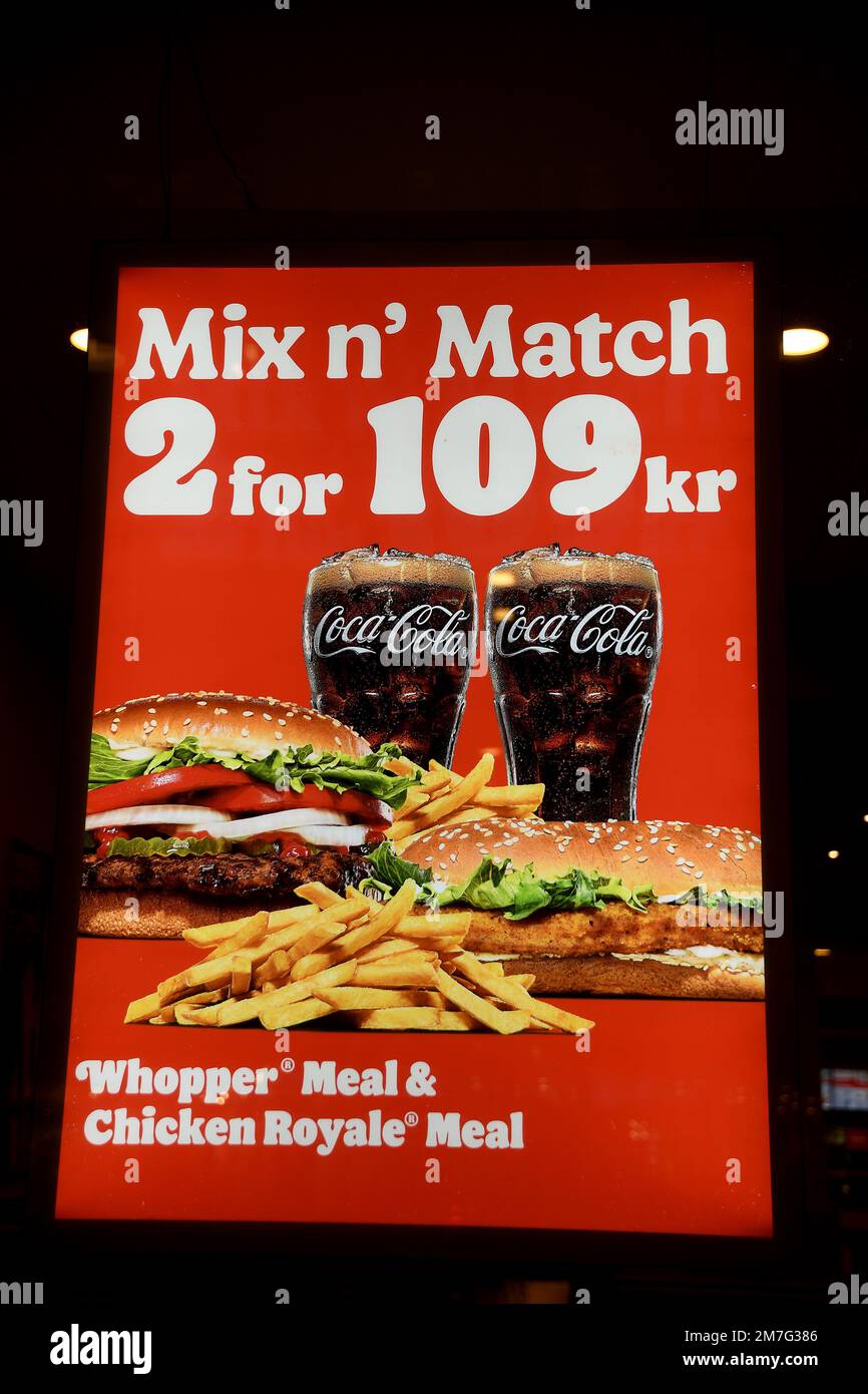 Copenhagen/Denmark/09 January 2023/ Burger king fast food chain ...