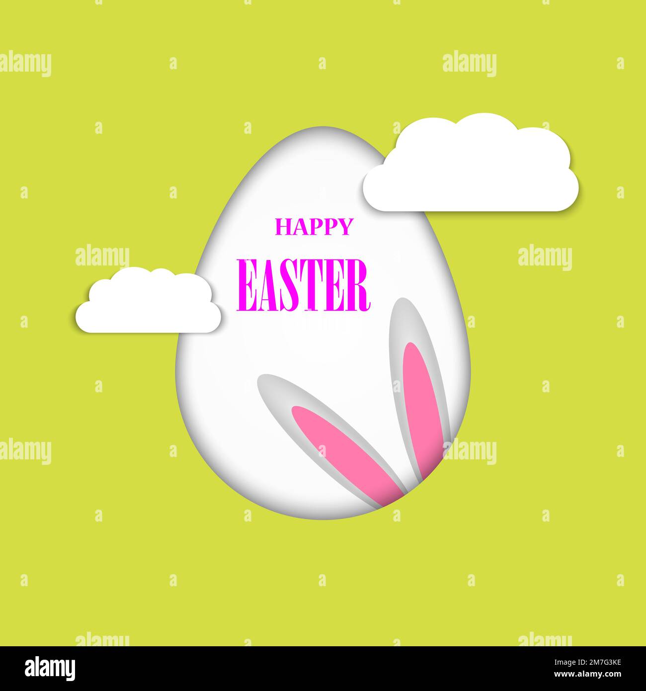 Easter card with a rabbit inside and white clouds. Vector illustration ...
