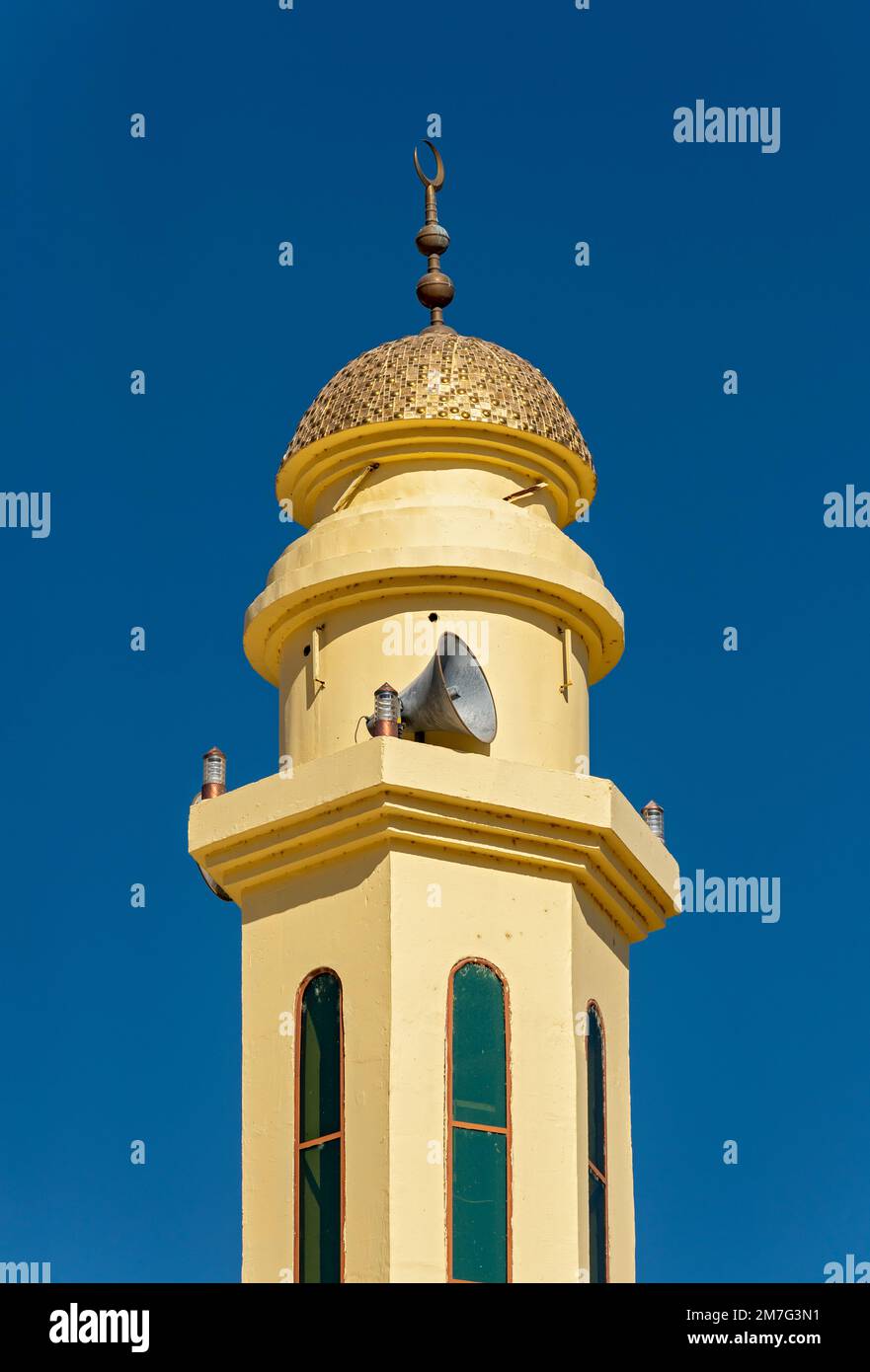 Yellow Minaret of Islamic Mosque with Loudspeaker, Oman Stock Photo - Alamy