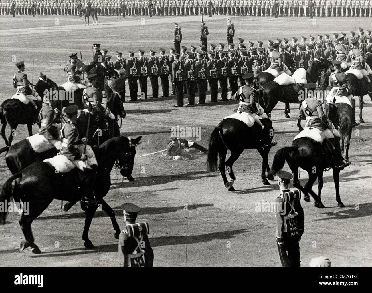 Trooping the Colour, c.1930's guardsman unseated from horse Stock Photo ...