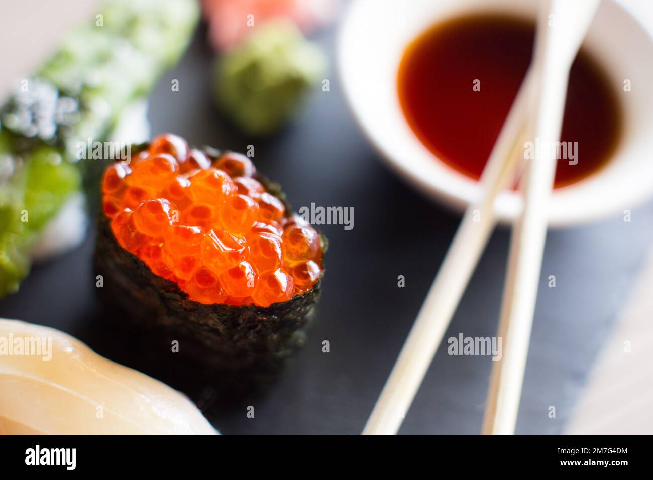 Salmon Ikura sushi in a Japanese restaurant in Tokyo Stock Photo - Alamy