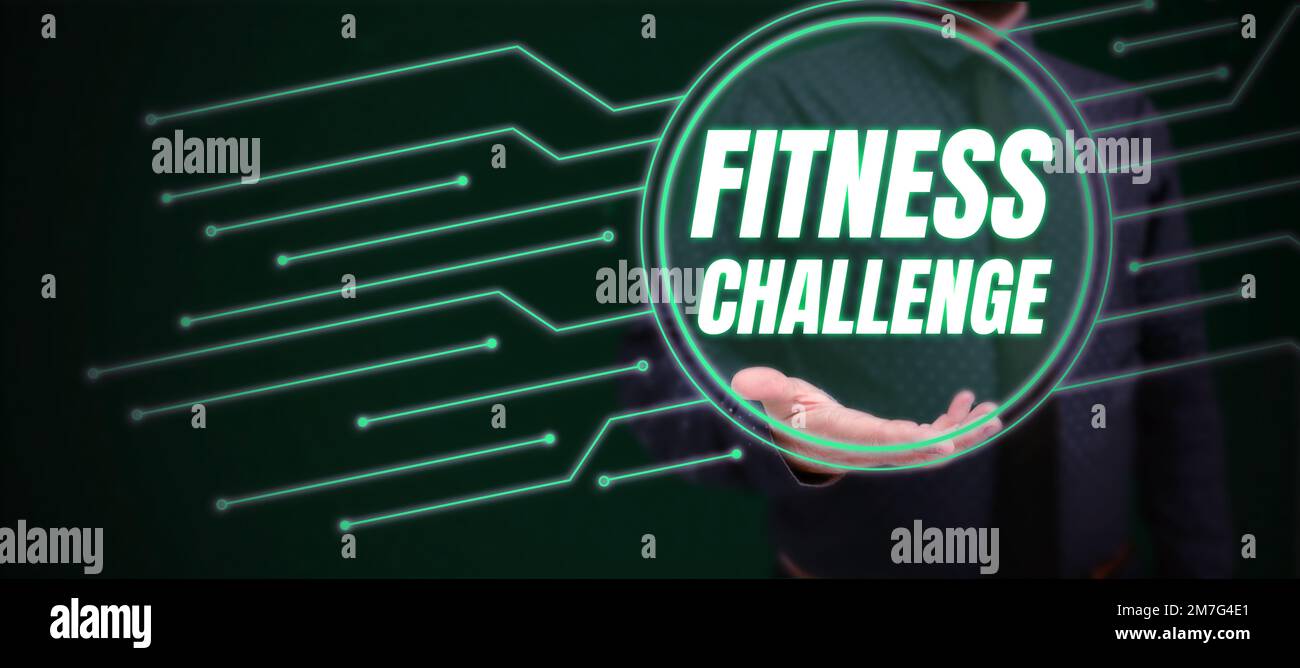Text showing inspiration Fitness Challenge. Word for condition of being ...
