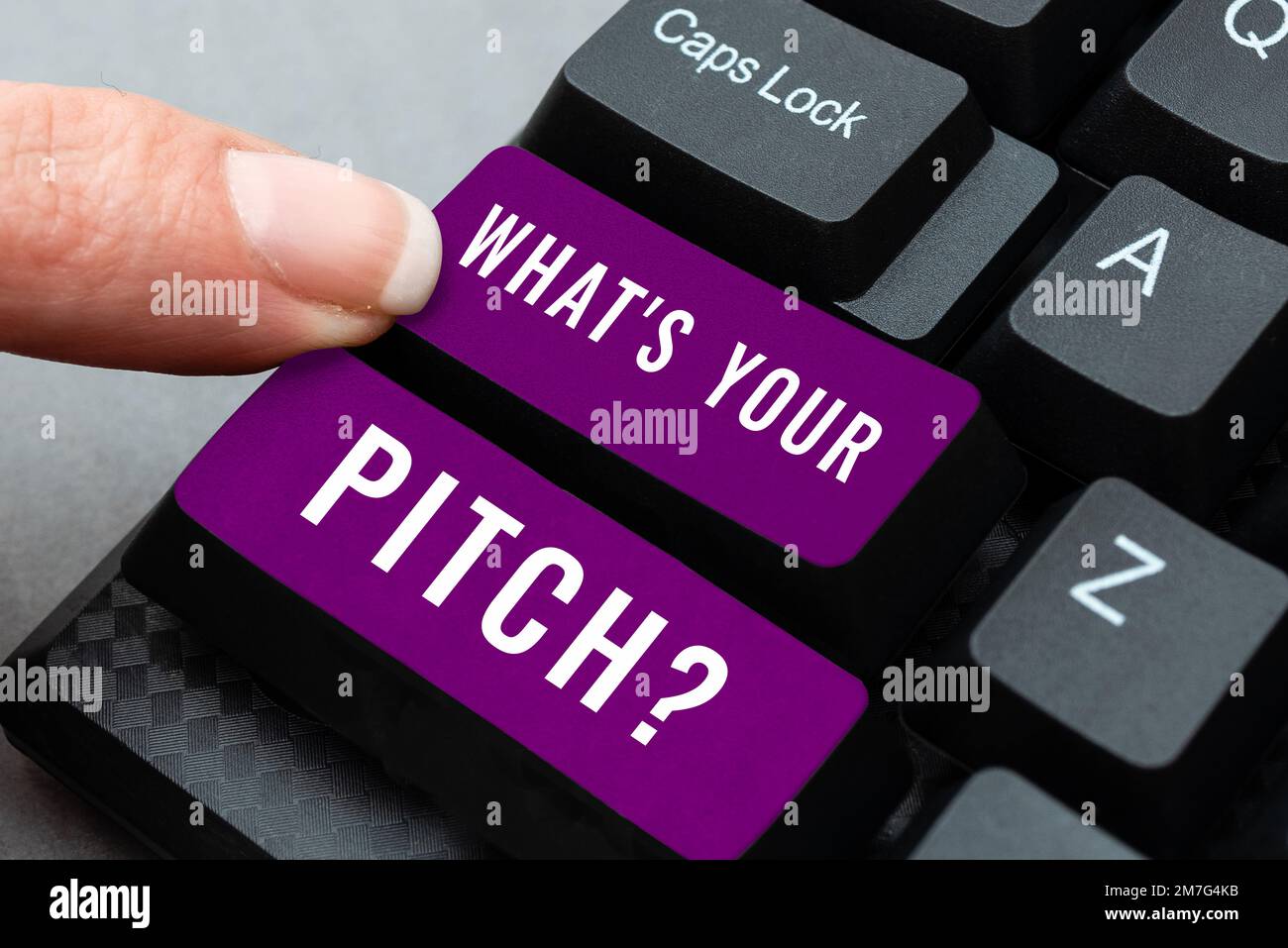 Hand writing sign What's Your Pitch. Business idea make a determined ...