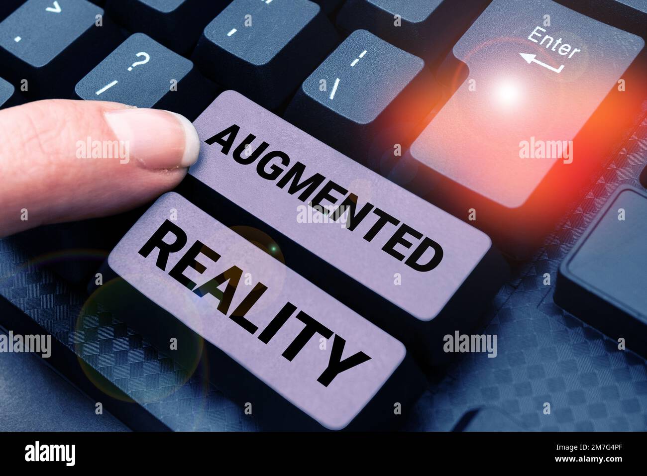 Hand writing sign Augmented Reality. Word for technology that imposes ...