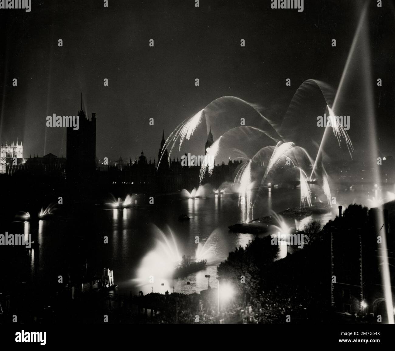 WW2 World War II era - Victory Day fireworks, River Thames, 1946 Stock ...
