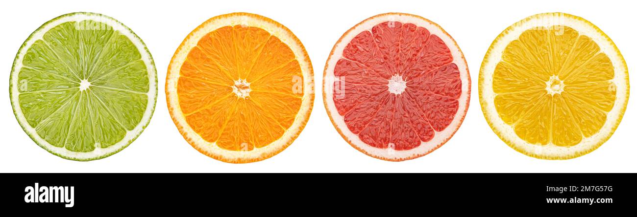 Citrus fruit slices isolated on white background with clipping path Stock Photo - Alamy
