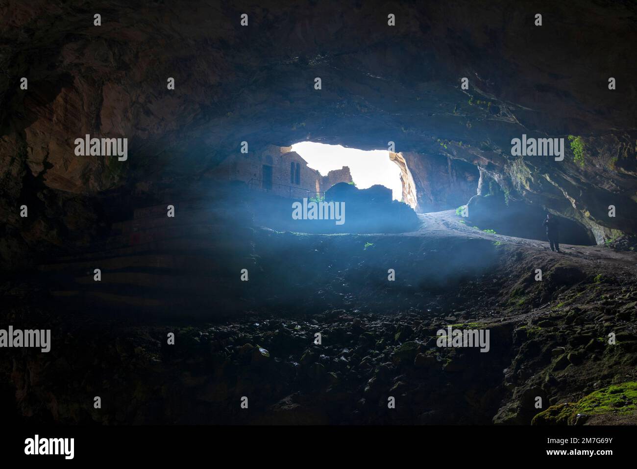 Inside the Ntavelis cave and the enclosed monastery, Penteli mountain ...