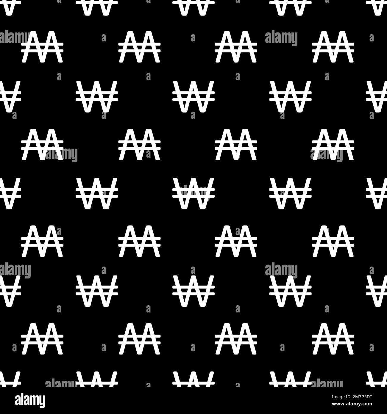 South Korean Won icon seamless vector pattern background. Black simple ...