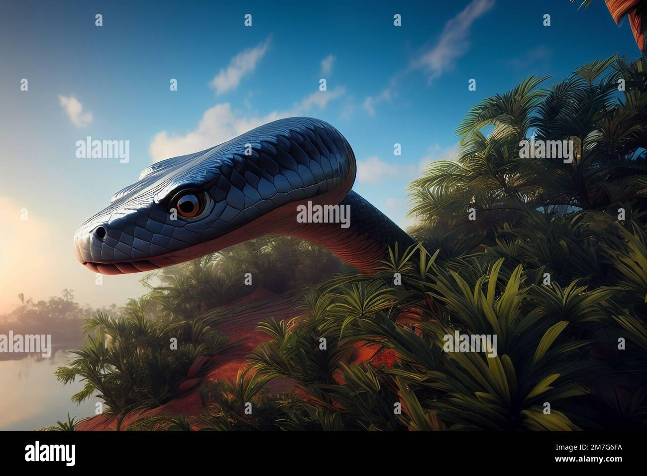 Blue big snake in jungle forest Stock Photo - Alamy