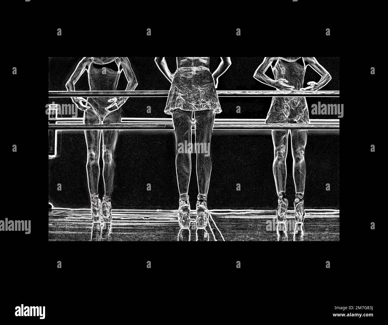 illustration of ballet dancers practicing en pointe at the barre Stock ...