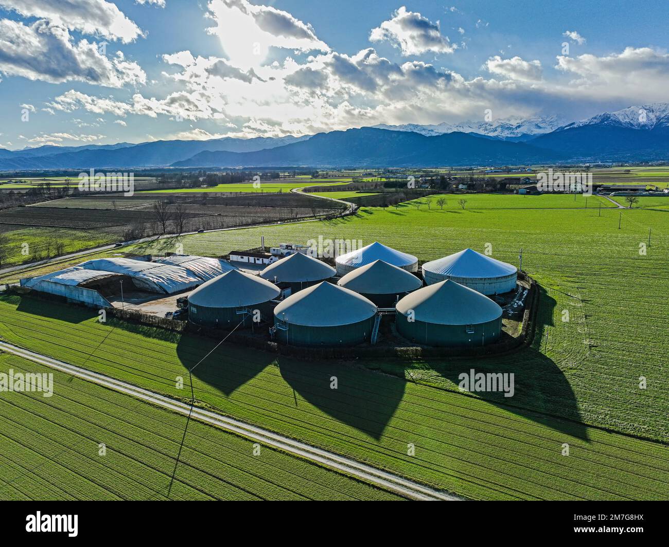 A modern biogas plant in the province of Cuneo in Piedmont. Cardè ...