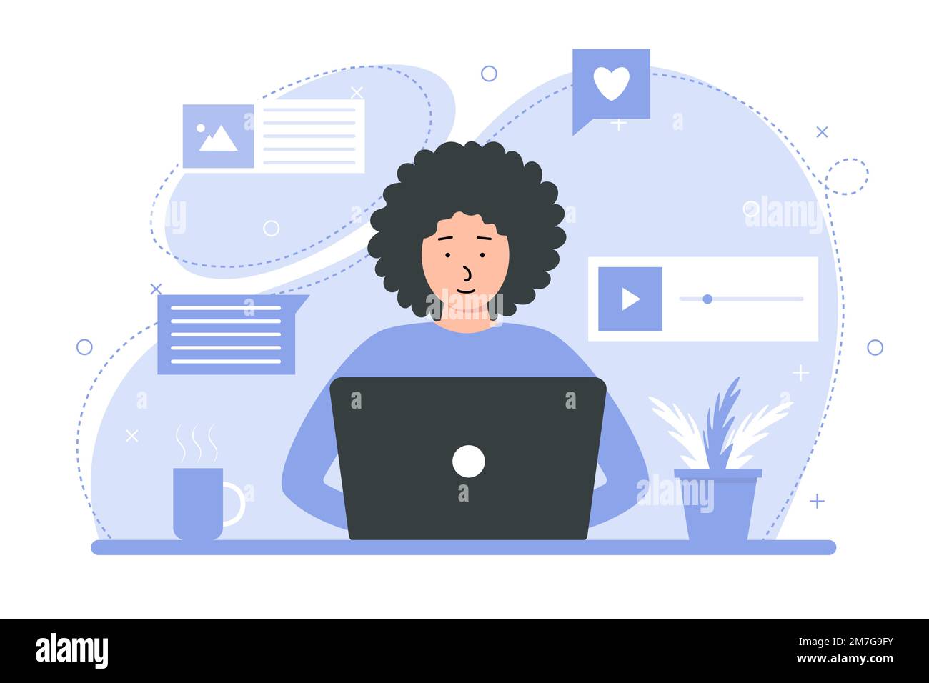 Content manager at work. Female multitasking skill concept. Freelance ...