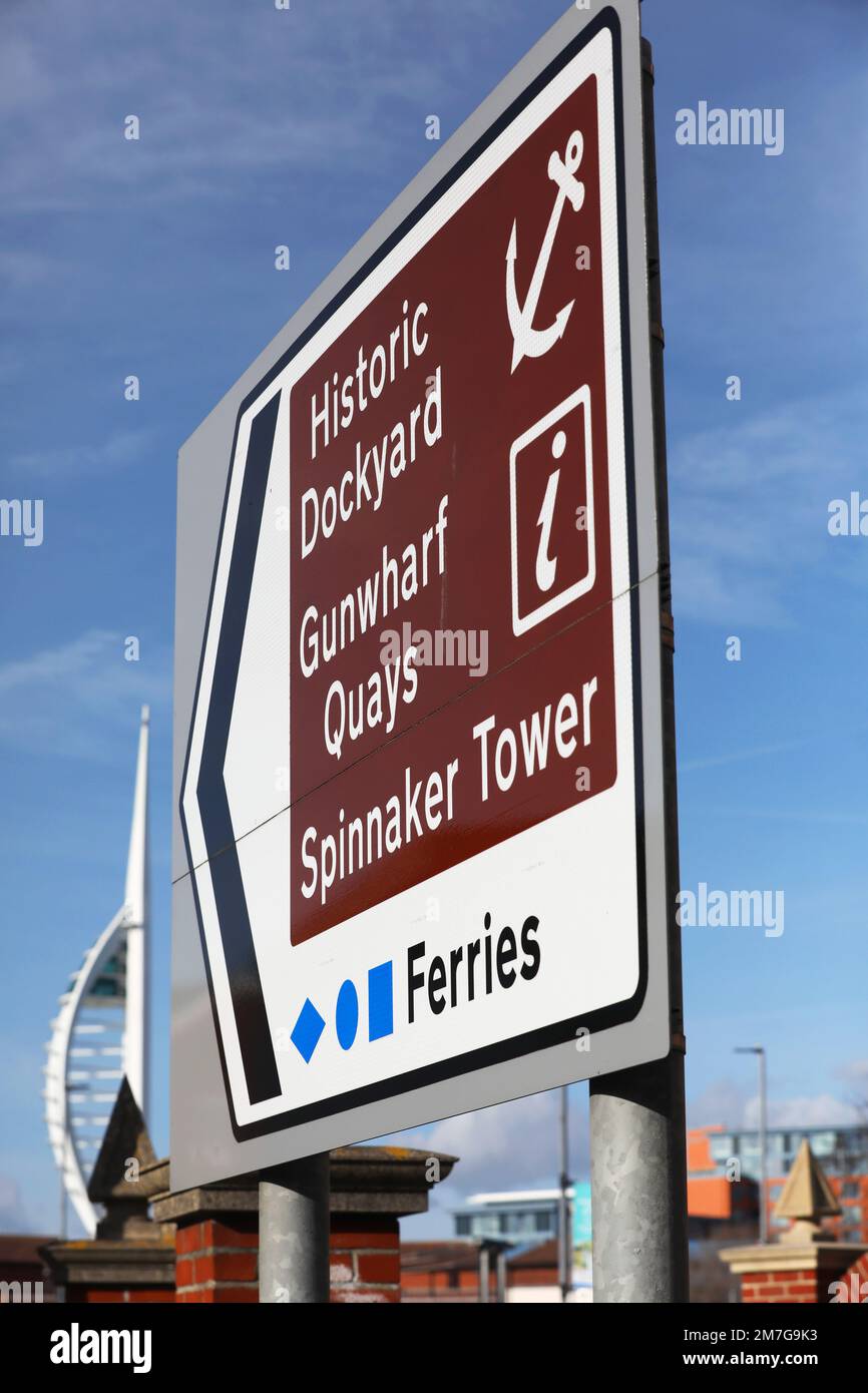 Spinnaker Tower Road Sign in Portsmouth, Hampshire, UK Stock Photo - Alamy