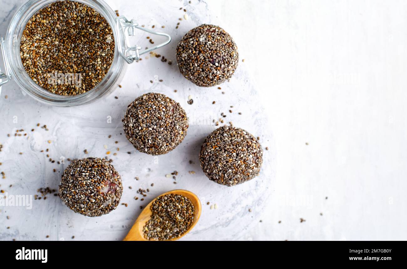 Chia Seed Vegan Sweets, Delicious Candy Balls, Healthy Candies on grey ...