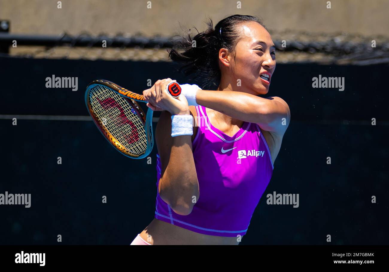 Qinwen Zheng of China in action during the final qualifications round of the 2023 Adelaide ...