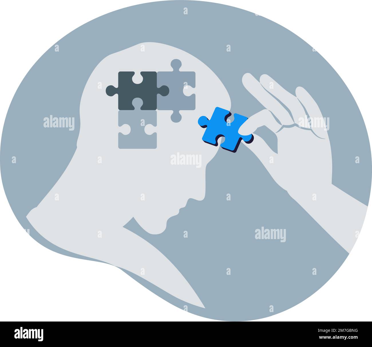 Psychologic therapy session concept. Helping hand adds missing jigsaw ...