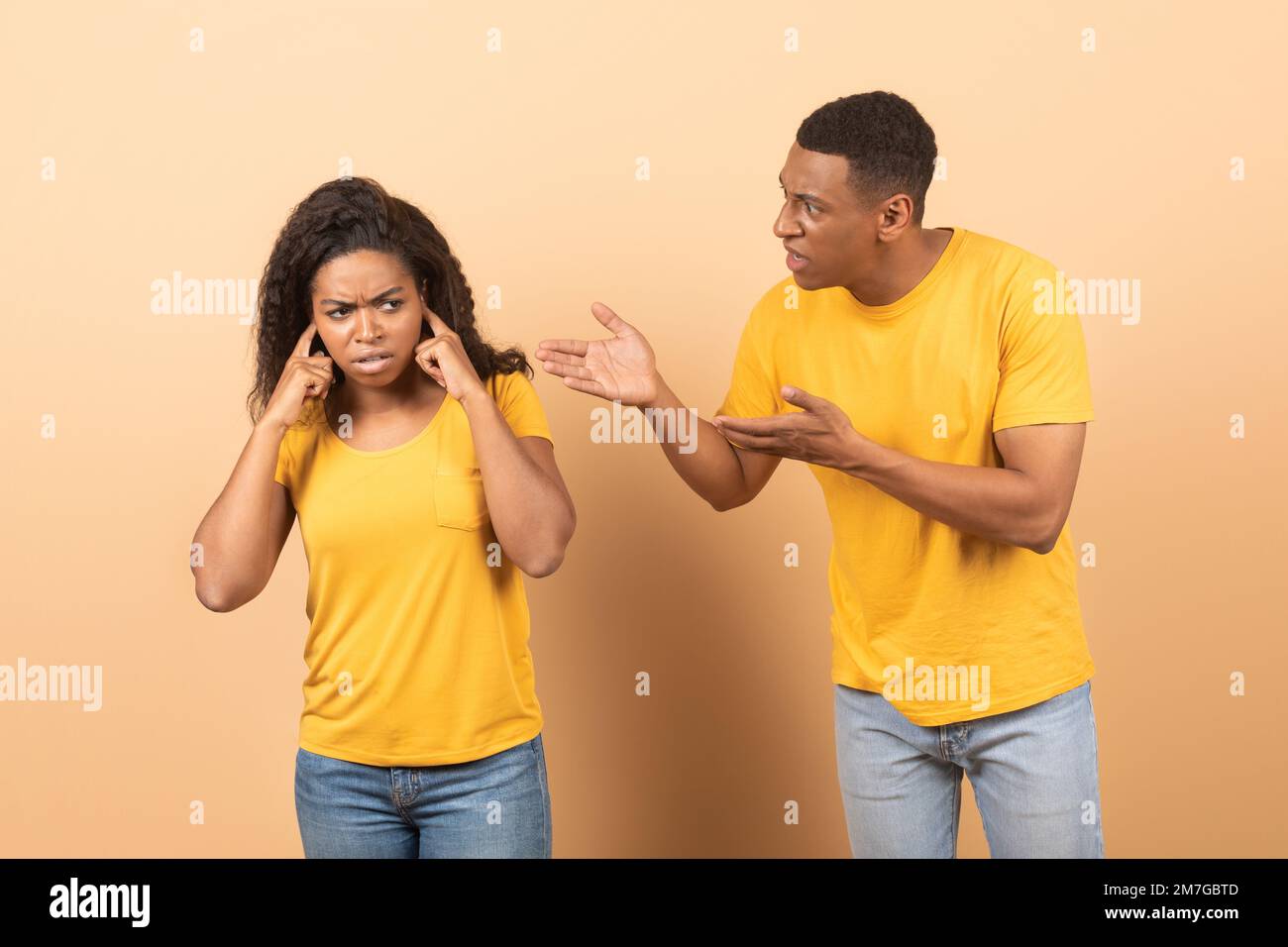 Conflict, family relationship problems. Angry black man screaming at ...