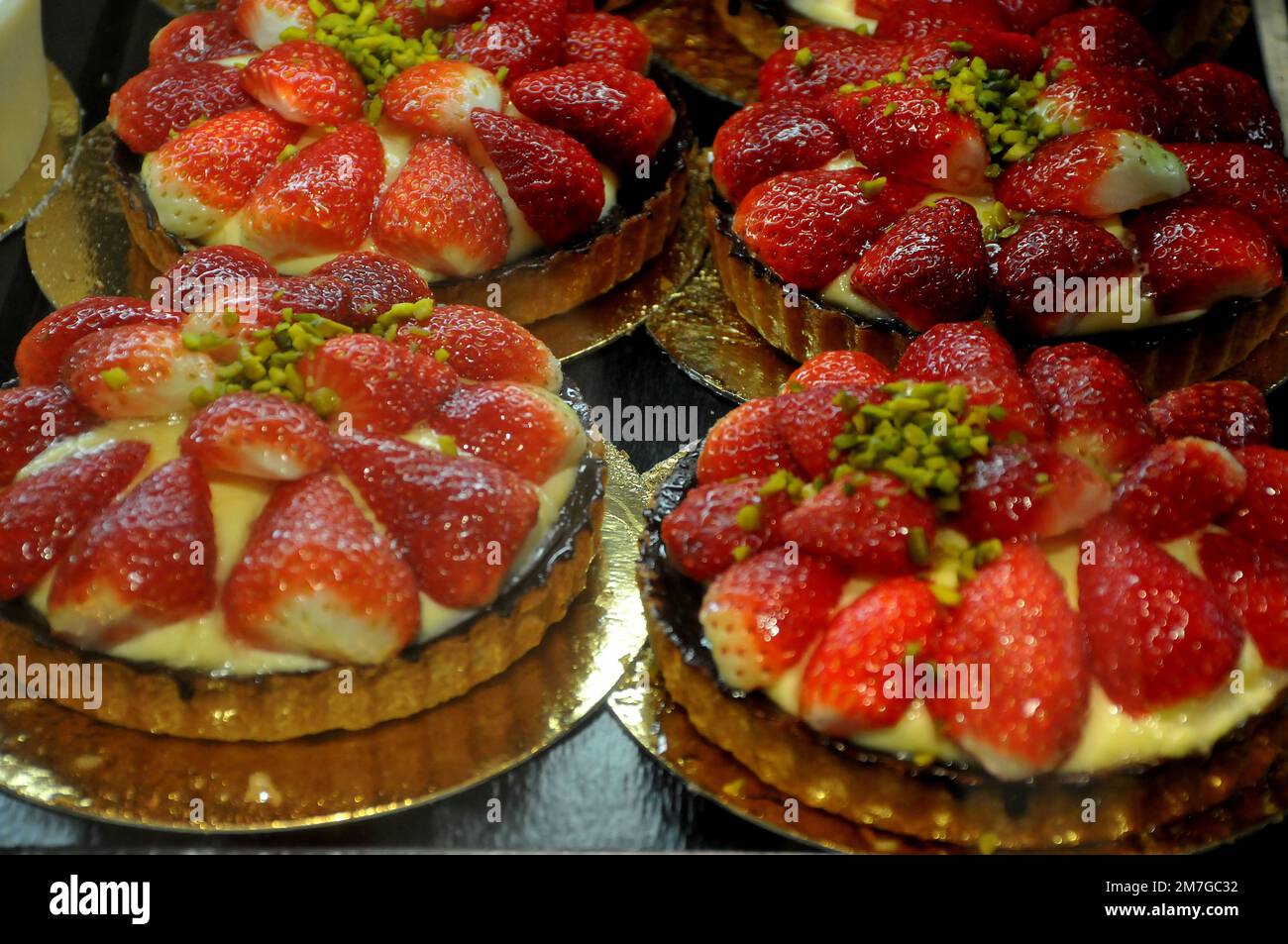 Copenhagen/Denmark/09 January 2023/ Strawberris cakes at baker shop in ...