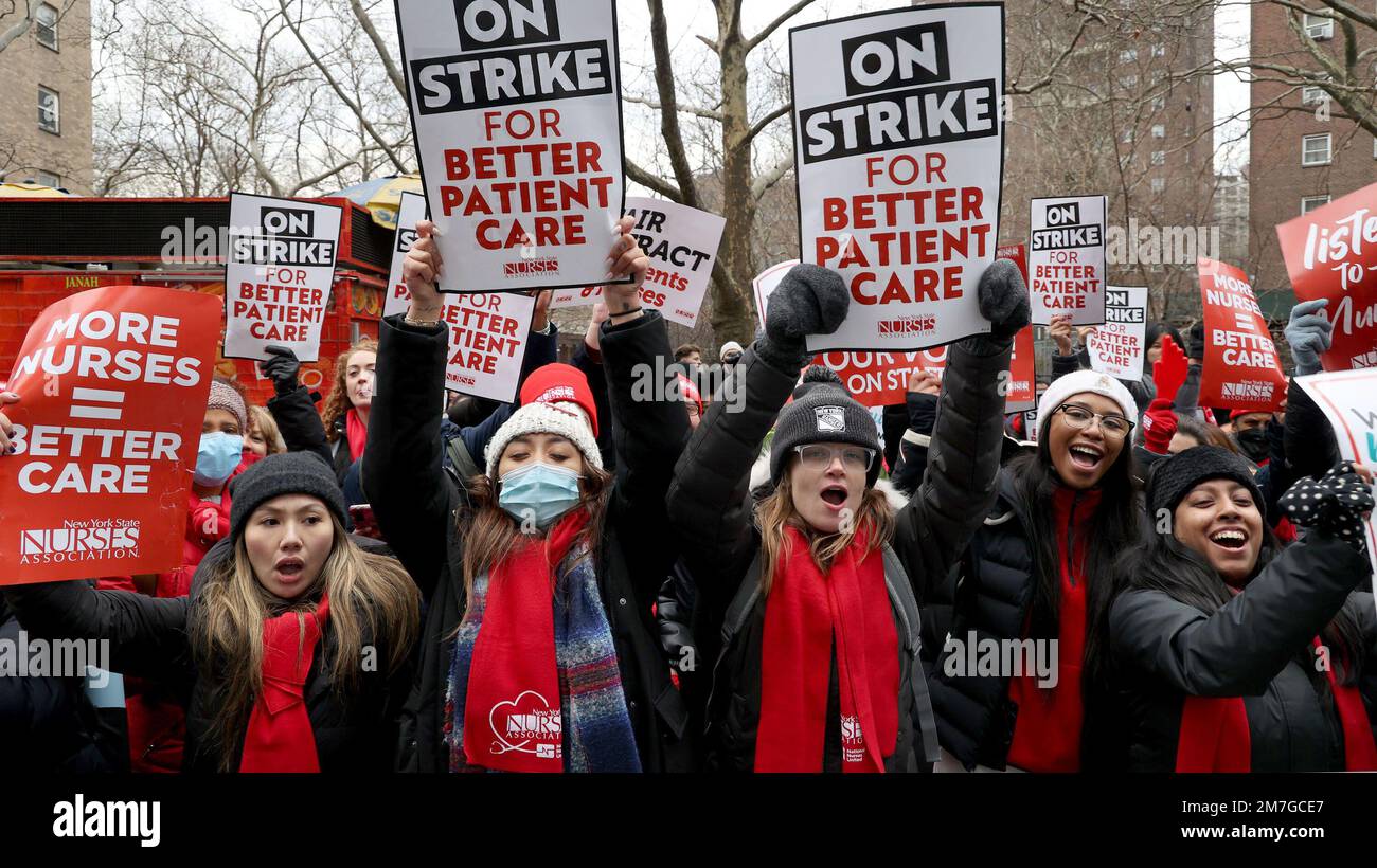 Nurses walk the picket line outside Mount Sinai Hospital at Madison Ave ...