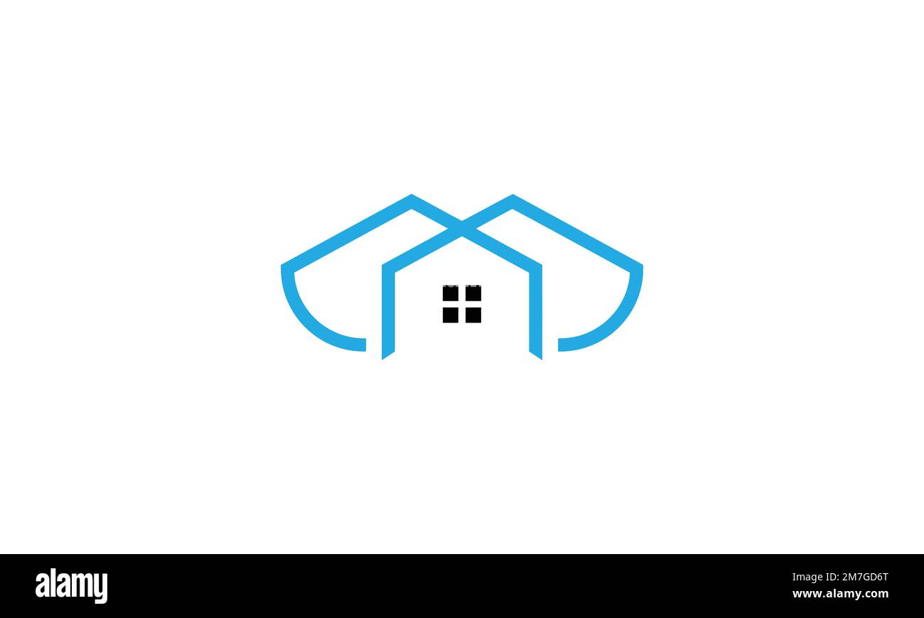 An illustration logo design of a blue outlined house symbol on a white ...