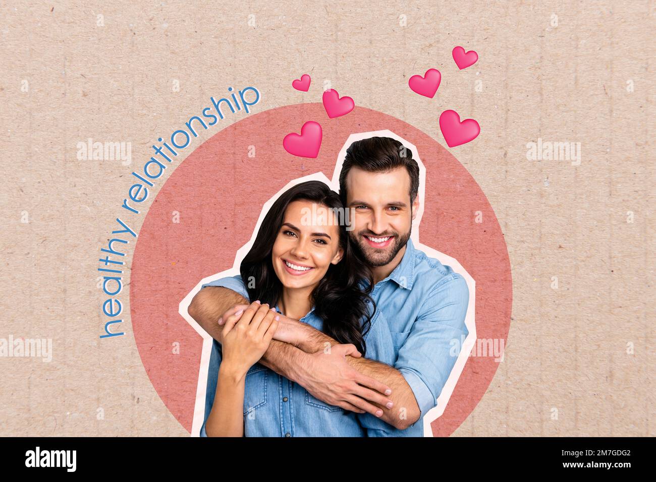 Photo collage comics picture of charming smiling couple embracing enjoying healthy relationships ...