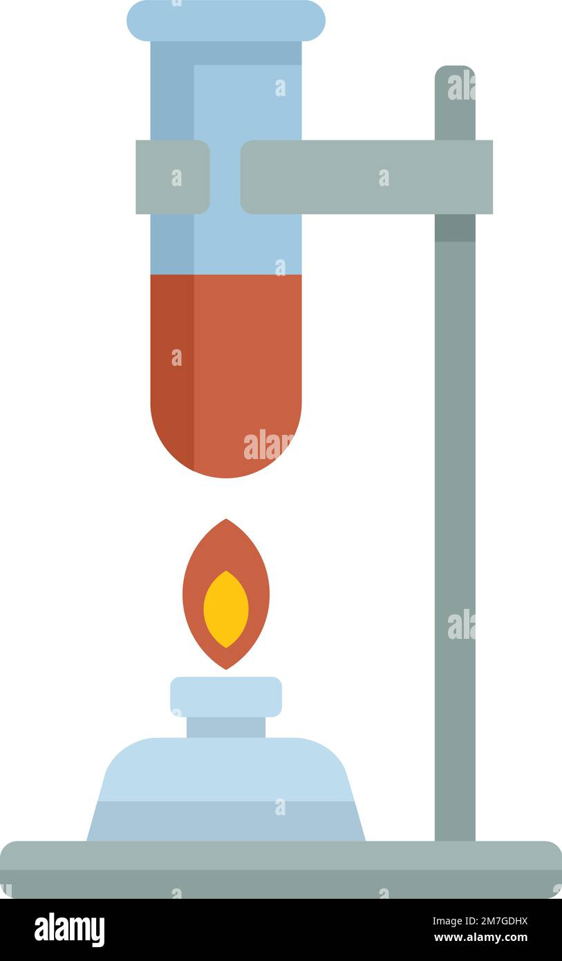 Burning test tube icon flat vector. Lab research. Science doctor ...