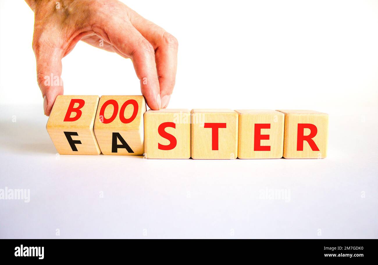 Booster and faster symbol. Concept word Booster Faster on wooden cubes ...
