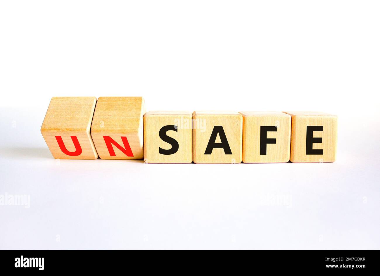 Safe or unsafe symbol. Concept word Safe Unsafe on wooden cubes ...