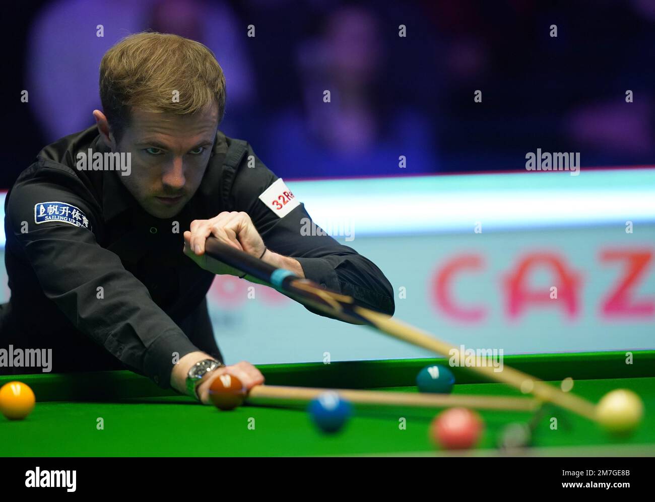 Jack Lisowski in action against John Higgins during day two of the ...