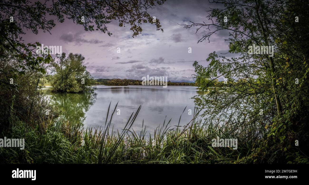 A beautiful natural view of a little lake under the cloudy sky Stock ...