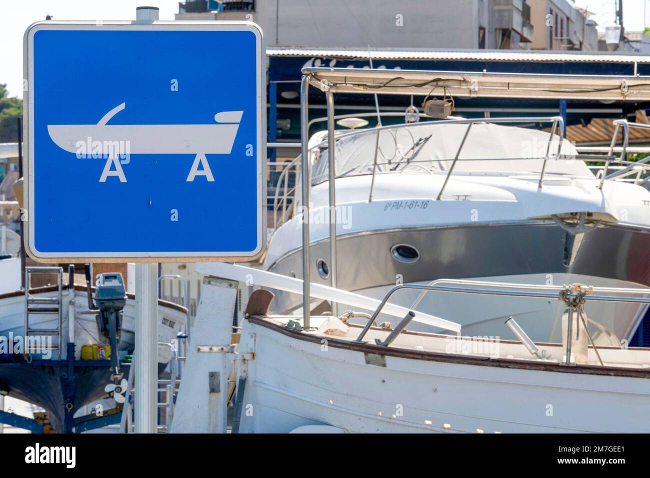 Sign at the shipyard in Porto Cristo, Mallorca Stock Photo - Alamy