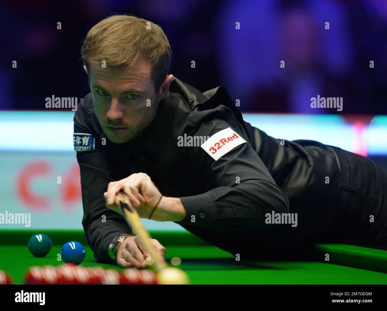 Jack Lisowski in action against John Higgins during day two of the ...