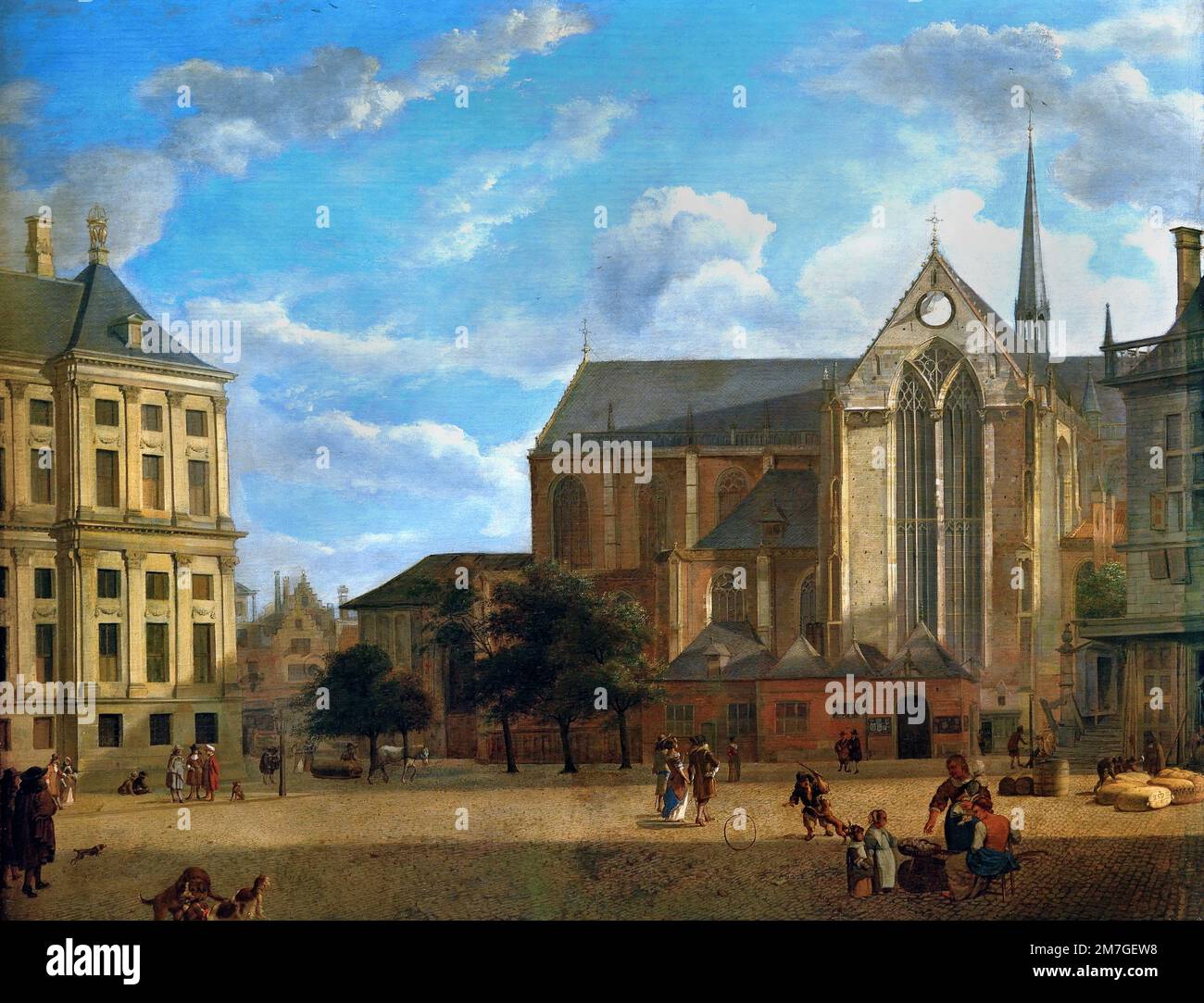The Dam in Amsterdam towards the Townhall and Nieuwe Kerk 1670, Jan van ...